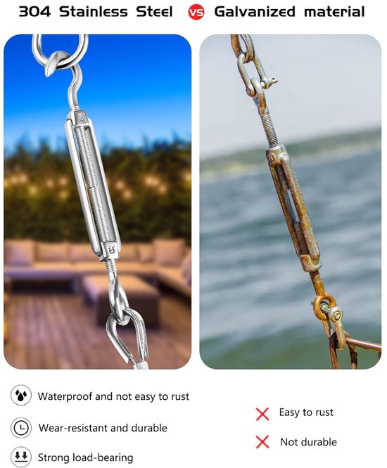 Crrynuo Spanschroef Spanner - Draadspanner - M5 Haak - 304 Roestvrij ...