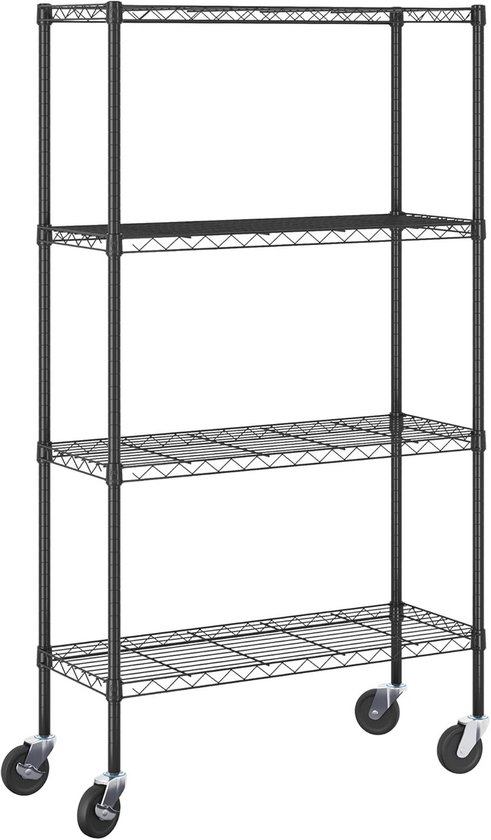 Metalen opbergrek met wielen - 4-laags, 36 x 14 x 58 cm, zwart | bol