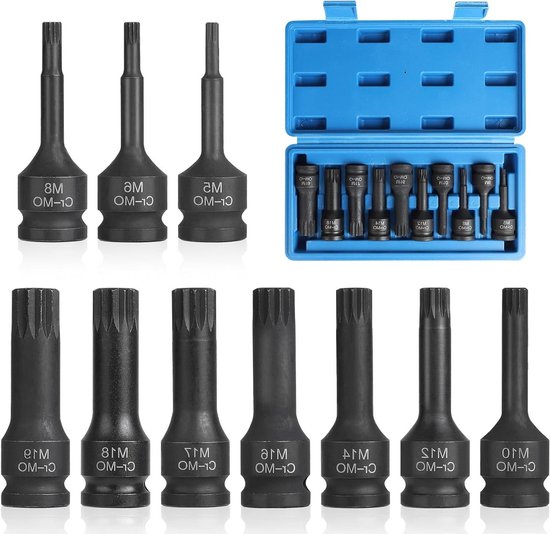 10-delige XZN dopsleutelset 1/2 inch M5 M6 M8 M10 M12 M14 M16 M17 M18 ...