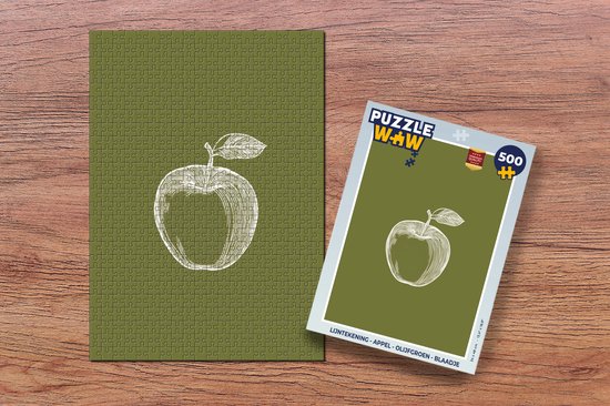 Puzzel Lijntekening - Appel - Olijfgroen - Blaadje - Legpuzzel - Puzzel ...