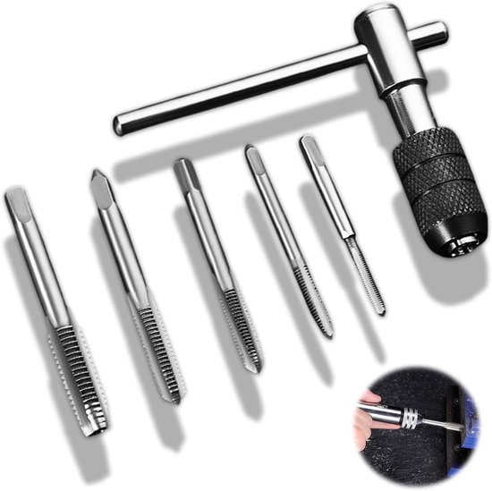 6-Pack Handvat Ratchet Tap Verstelbare Tap Draadsleutel Set M3-M8 ...