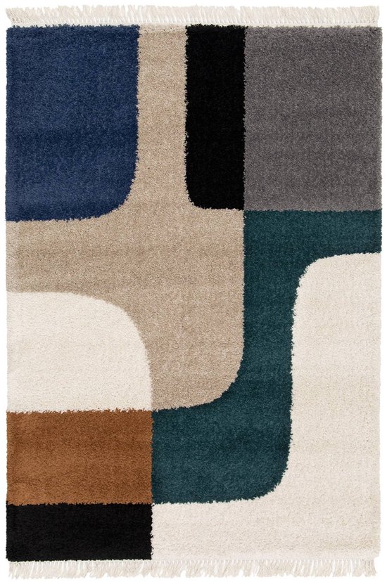 sweeek - Shaggy tapijt, geometrisch patroon, crème | bol