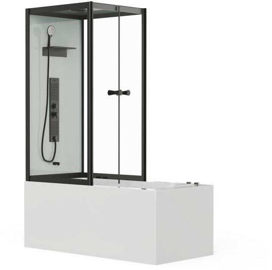 Vente-unique Bad/douche - Zwarte profielen - L150 x D75 x H215 cm - 100 ...