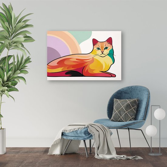 Kleurrijk katontwerp met abstracte vormen - Kat poster - Posters dier ...
