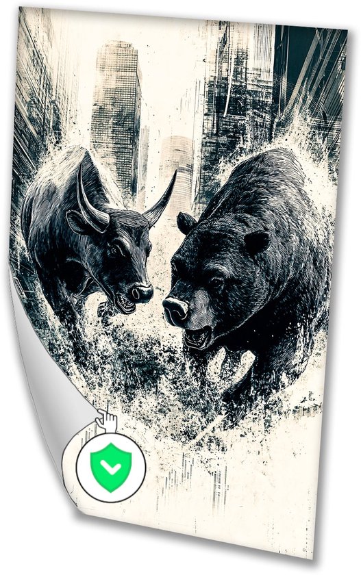 Strijd tussen stier en beer - Contrasten poster - Wanddecoratie dieren ...