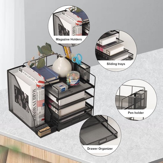 Bureauorganizer met 4-laags brievenbakken en lade - Desk Organizer voor ...