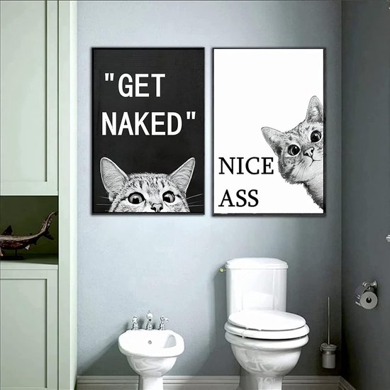 Set van 2 posters voor de badkamer, decoratieve afbeeldingen, grappige ...