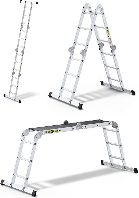 4in1 aluminium ladder - trap, schuifladder, steiger met platform - 3,45 ...