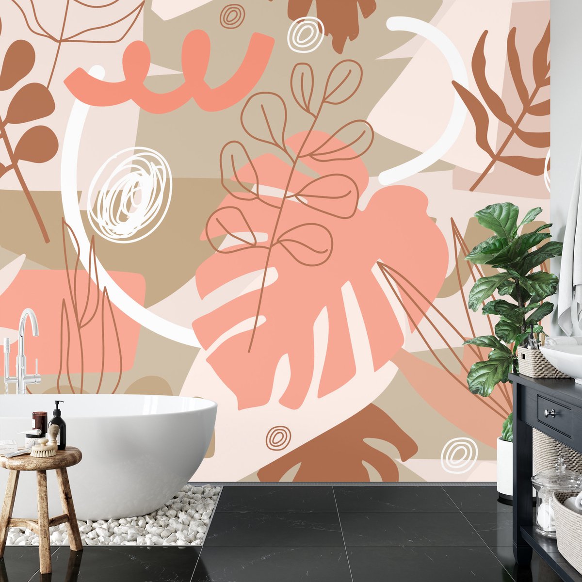 Fotobehang Contemporary Collage Seamless Pattern. Terracotta Abstract ...