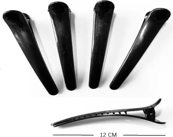 Stevige Platbek Haarklem Zwart- 4 stuks | L formaat 12 CM, glans| Hoog ...