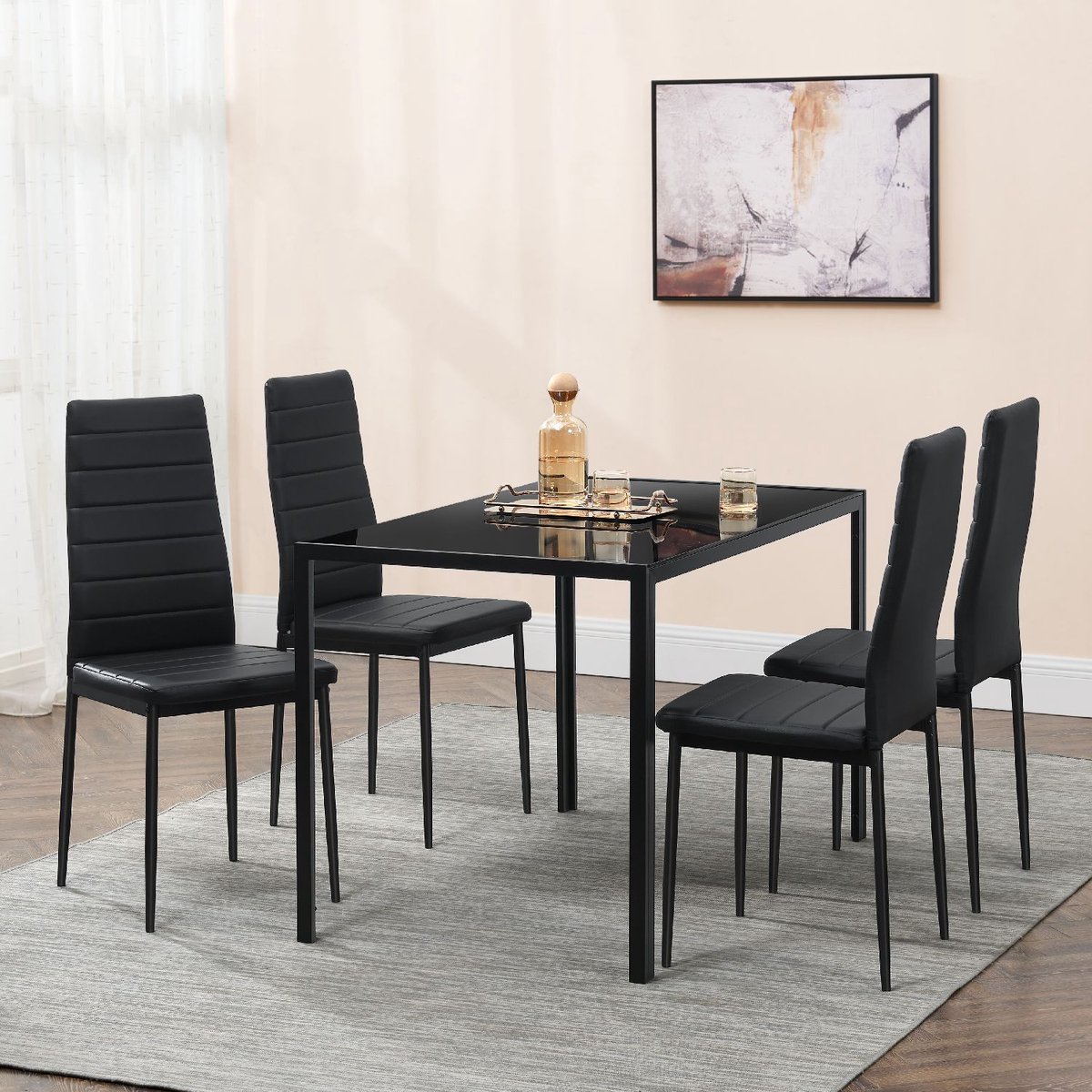 Diningset / Eetkamerset Dalya - Eettafel & 4 Eetkamerstoelen - Zwart | bol
