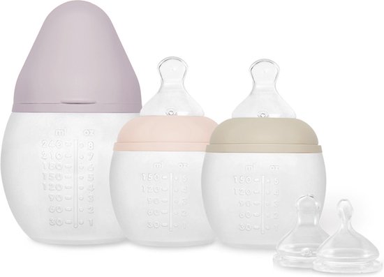 Elhee Bib rond babyflessen set - 2 x 150ml/1 x 240 ml/2 spenen S - lila roze | bol