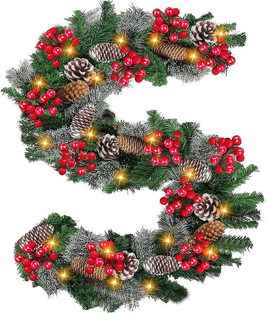 Kunstmatige Kerstslinger 2.7m - Kerstkrans met Ledverlichting en ...