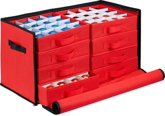 Kerstballen opbergbox - met lades - 128 vakken - verstelbare schotjes | bol