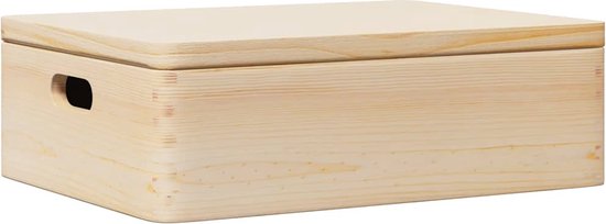 vidaXL - Houten - kist - met - deksel&handvatten - 40x30x13cm - massief ...