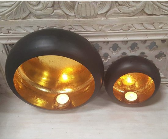 Oosterse Wand-Windlichten Set van 2 - Ronde Wandkandelaars Metaal met Gouden... | bol