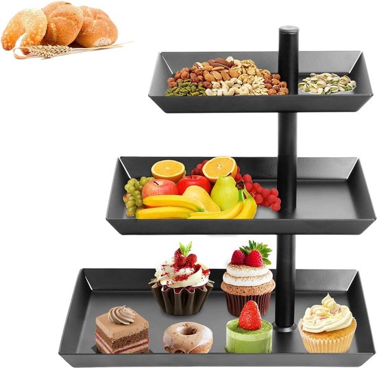Zwarte fruitetagère met 3 etages - 360° draaibare fruitschaal - stalen ...