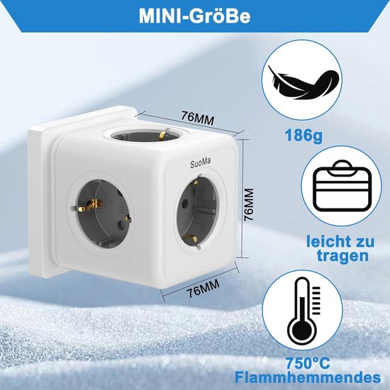 Multi-socket adapter cube - Compacte plug voor thuis, kantoor en reizen ...