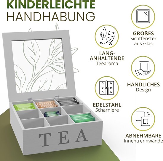 Elegante Theedoos met 6 of 9 Vakken in Wit of Zwart - Houten Design ...