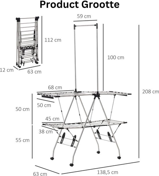 White-label® Wasrek Inklapbaar - Droogrek Staand - Wasdroger ...