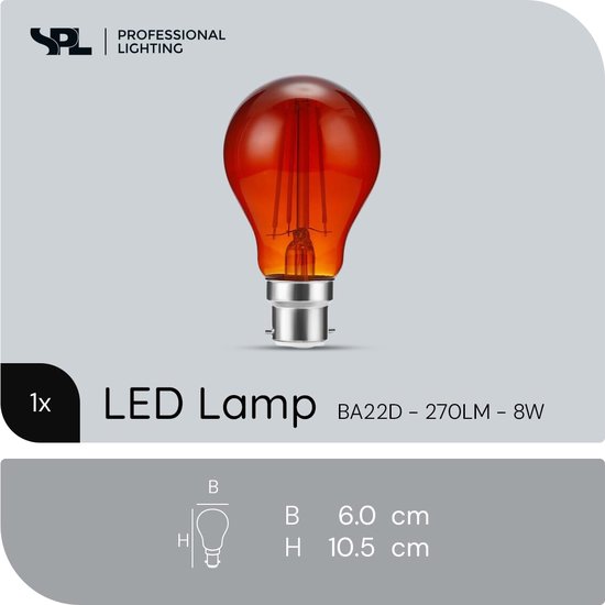 SPL Ba22d LED Lamp 8W Vuur Amber - Dimbaar - Geschikt voor Haardvuren ...
