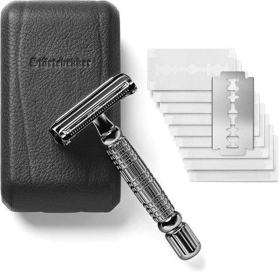 Handgemaakt herenscheermes met leren etui en spiegel - Set met 10 ...