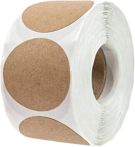 Per Rol - 500 Bruine Kraft Ronde Blanco Stickers voor Winkel Ambachten ...