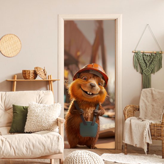 Deurposter 80x205 cm - Deursticker Bever - Bouw - Bouwhelm - Dier ...