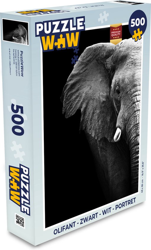 Puzzel Olifant - Zwart - Wit - Portret - Legpuzzel - Puzzel 500 stukjes ...