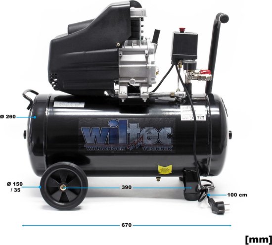 Luchtcompressor met 50 liter ketel, 1500W 2pk 212 l/min | bol