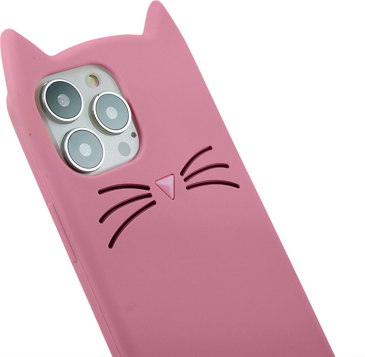 Peachy Schattige kat siliconen hoesje voor iPhone 14 Pro Max - roze ...