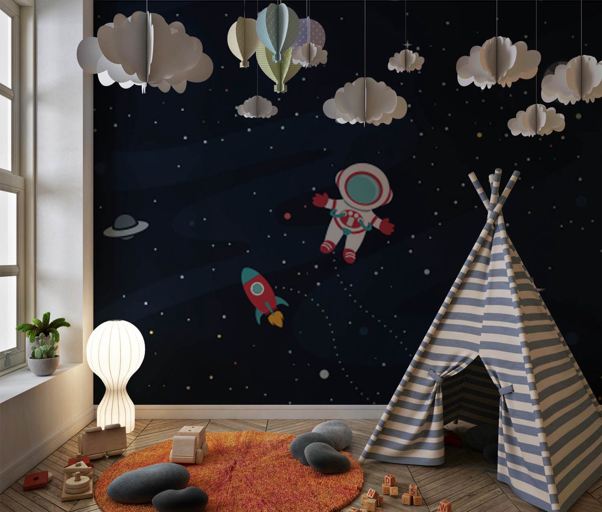 Mini Astronaut in Space | Decoratie | Jongens behang | Kinderkamer ...