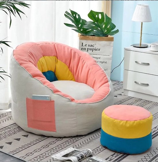 Zitzak - Fauteuil - Beanbag - Stoel met Poef Regenboog Multi - modern ...