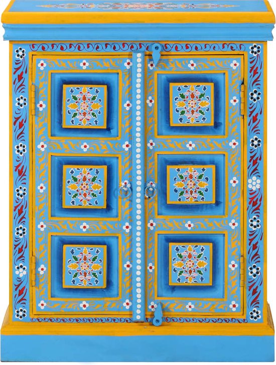 vidaXL Wandkast handgeschilderd massief mangohout turquoise | bol.com