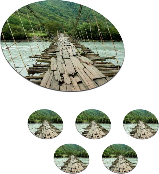Onderzetters voor glazen - Rond - Brug - Hout - Rivier - 10x10 cm ...