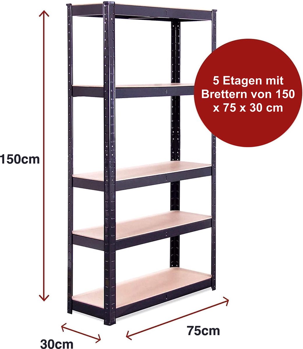 150cm x 75cm x 30cm | Zware Duty Rekken voor opslag - 2X 5-laags rek ...
