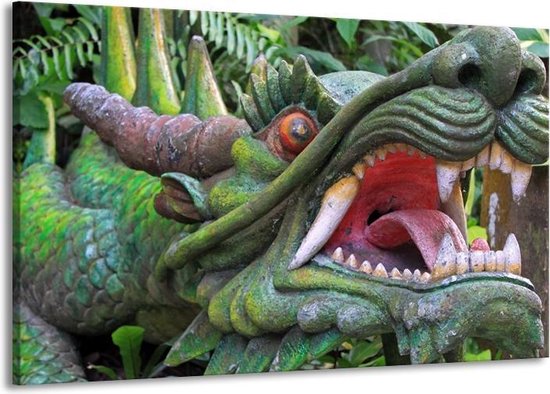 Schilderij Op Canvas - Groot - Draak - Groen, Rood, Wit - 140x90cm ...