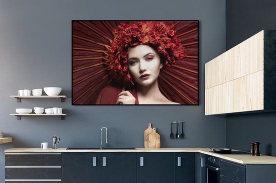 Vrouw - Rood - Portret - Paraplu | bol.com