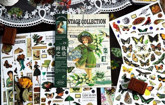 Vintage stickers - Volume stickerboek 1 - 24 vellen - Hobbystickers o.a ...