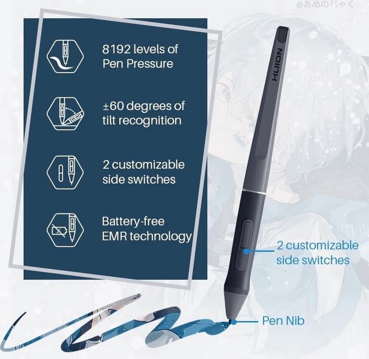 HS611 Tekentablet - 8192 niveaus - Drawing tablet - Tilt control ...