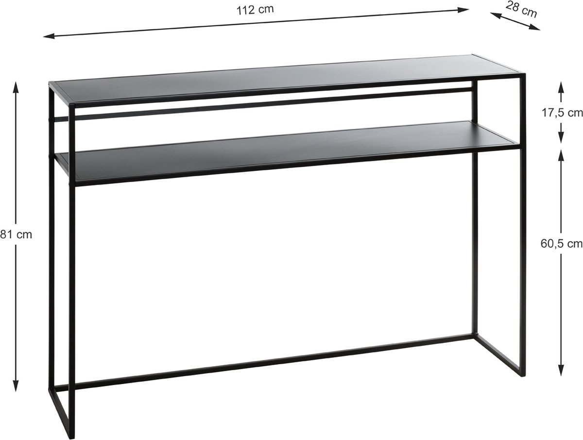 HakuShop Sidetable | Zwart Metaal | Hoge haltafel | Dubbele planken ...