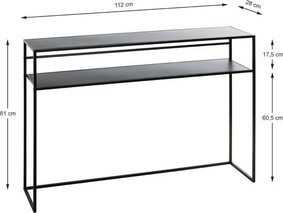 HakuShop Sidetable | Zwart Metaal | Hoge haltafel | Dubbele planken | 112x28x81 | bol