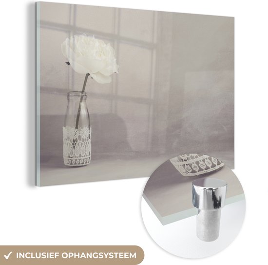 MuchoWow® Glasschilderij 60x40 cm - Schilderij acrylglas - Witte ...