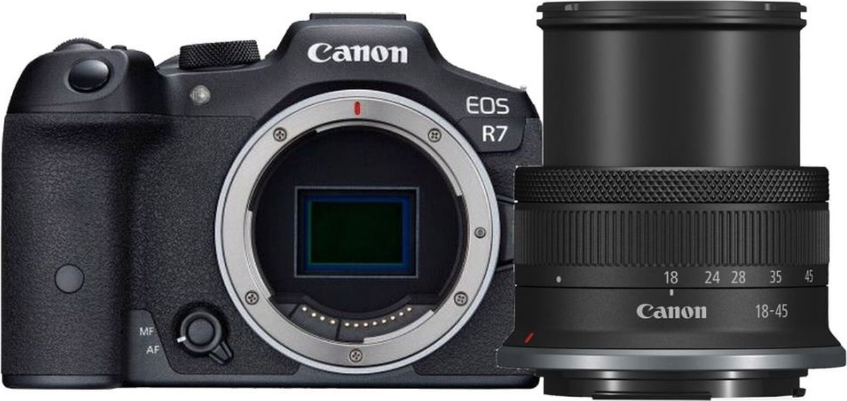 Canon systeemcamera EOS R7 Body + Canon standaardzoomlens RF-S 18-45mm ...