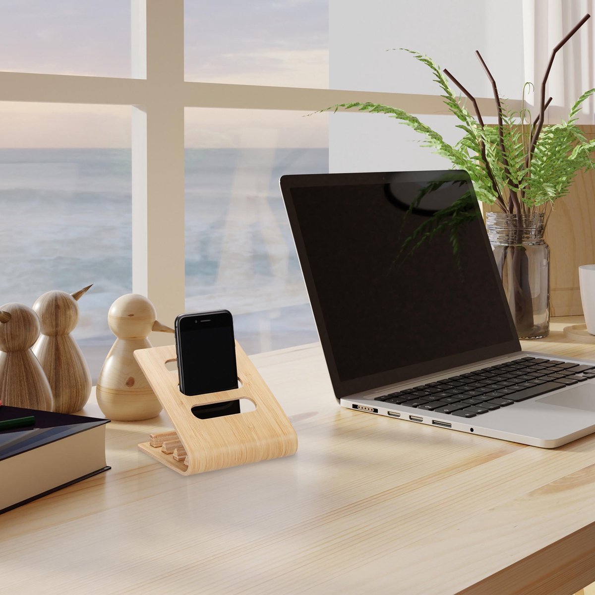 relaxdays telefoonhouder - tafelstandaard - bamboe - tafelmodel - voor ...