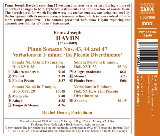 Rachel Heard - Haydn: Piano Sonatas Nos. 43, 44 & 47 (CD), Rachel Heard ...