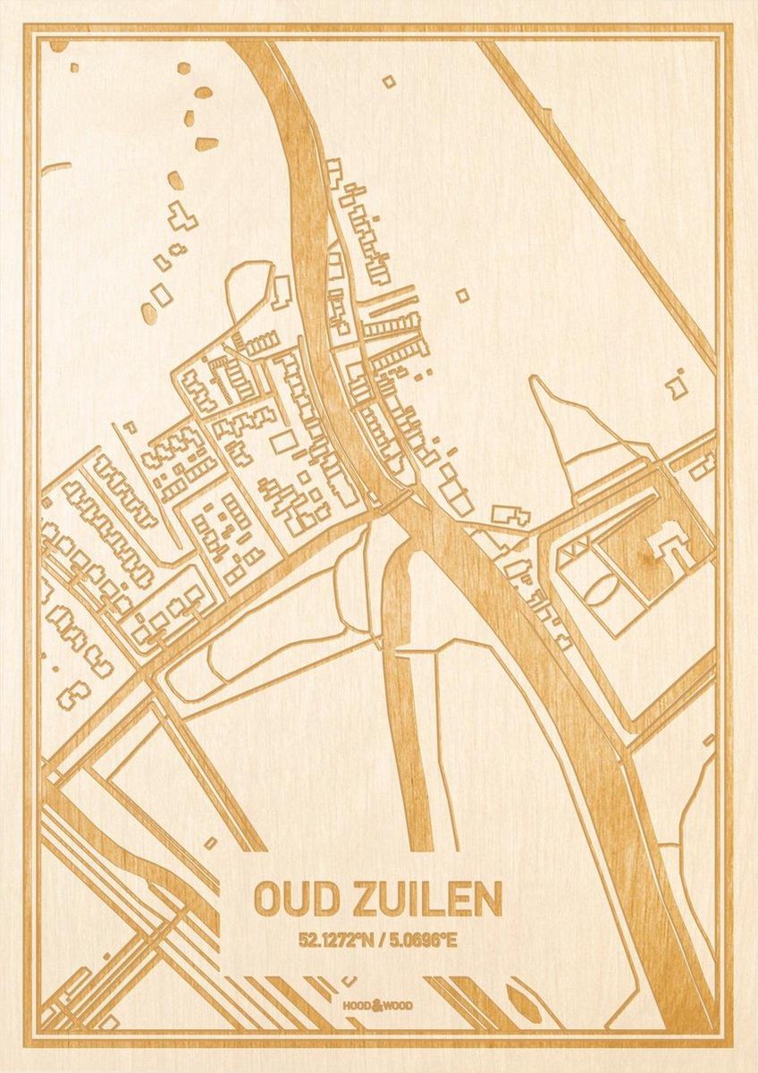 Kaart Oud Zuilen - Gegraveerde stadskaart Hood&Wood - Hout, A4 | bol.com