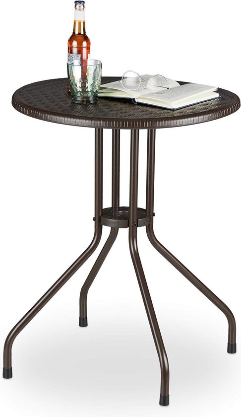 Ronde tuintafel rotan look balkontafel klein kunststof en metaal ...