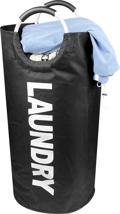 Wasmand Oxford-stof, 90 liter, wasverzamelaar, zwart, opvouwbaar, met ...