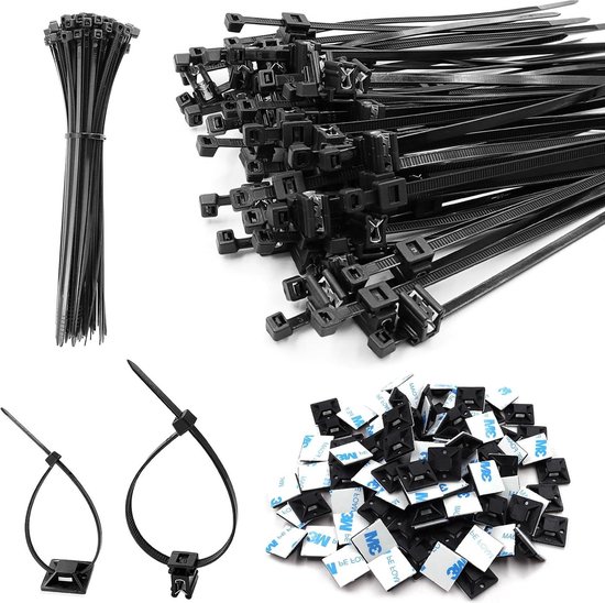 150 stuks nylon kabelbinders voor industrieel tuinieren thuis - inclusief zelfklevende... | bol
